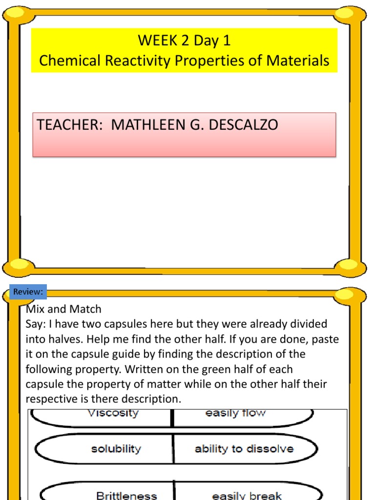 Science Week 2 Day 1-5 | PDF | Reactivity (Chemistry) | Chemical Substances