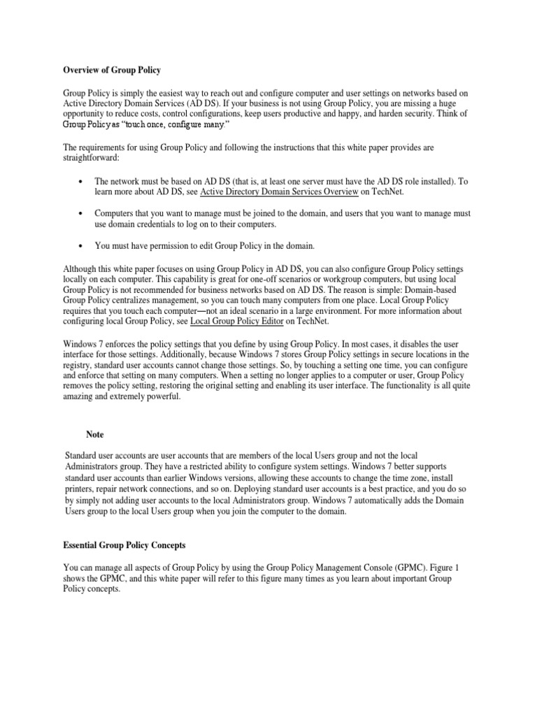 Overview of Group Policy | PDF | Group Policy | Windows Registry