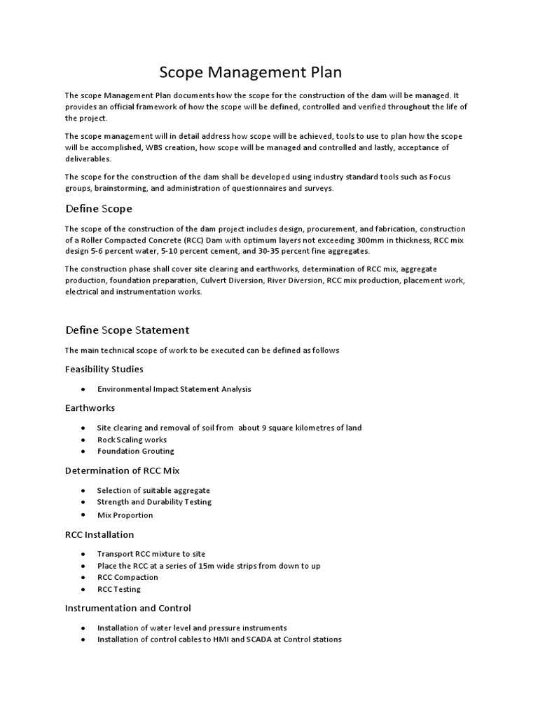 Scope Management Plan | PDF | Dam | Construction Aggregate