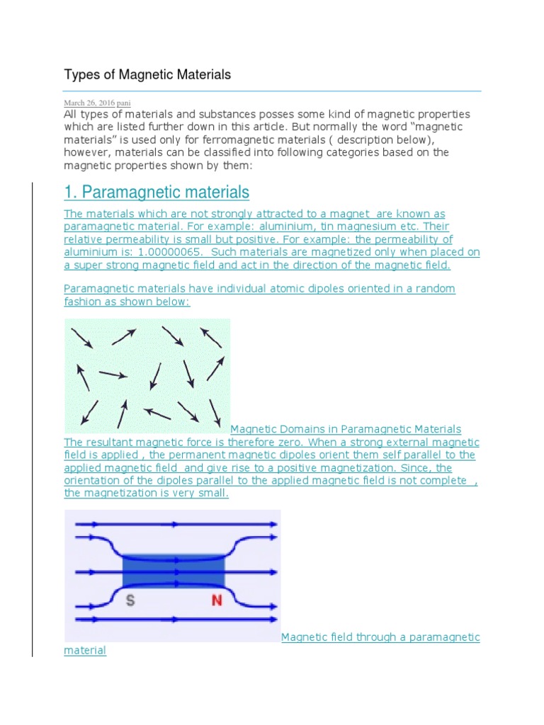 Paramagnetic Materials: Types of Magnetic Materials | PDF ...