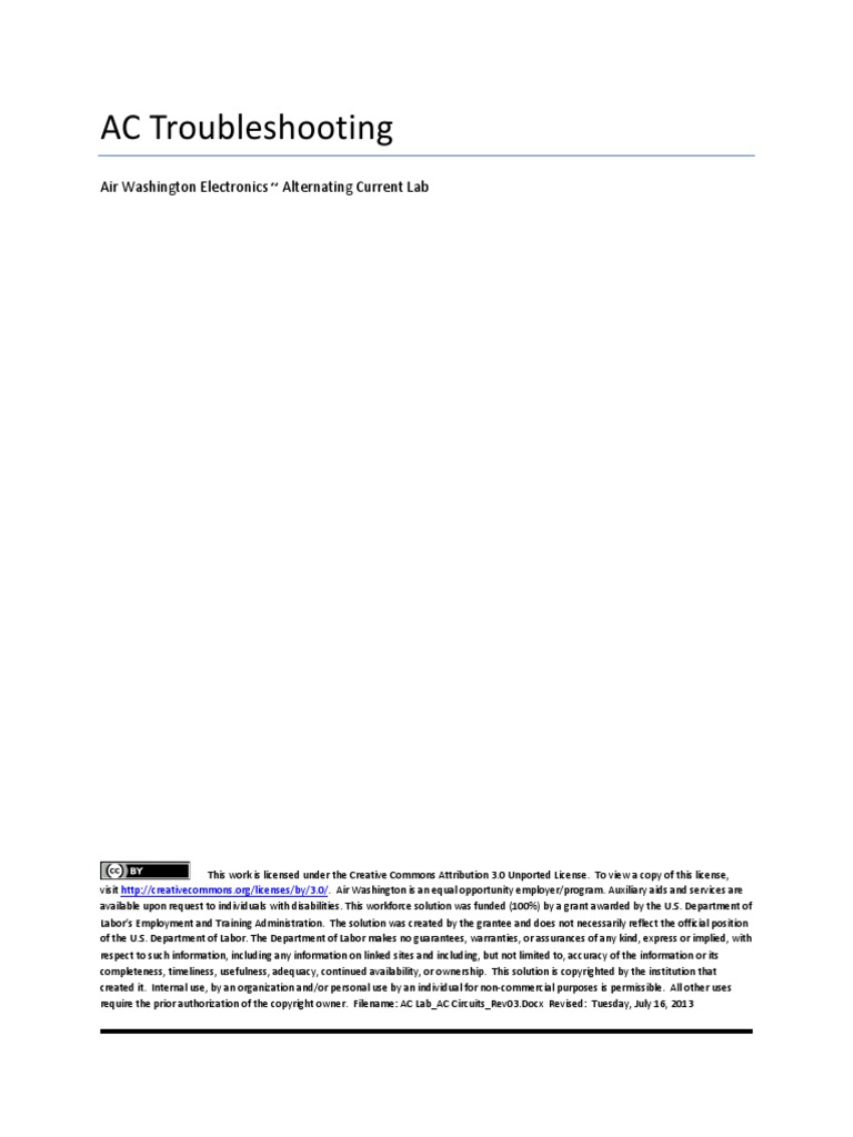 AC Troubleshooting: Air Washington Electronics Alternating Current Lab | PDF | Electrical ...
