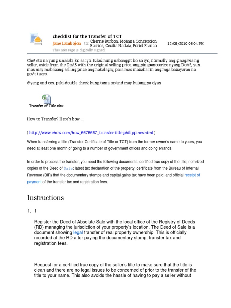 TCT Transfer Procedure | PDF | Capital Gains Tax | Taxes