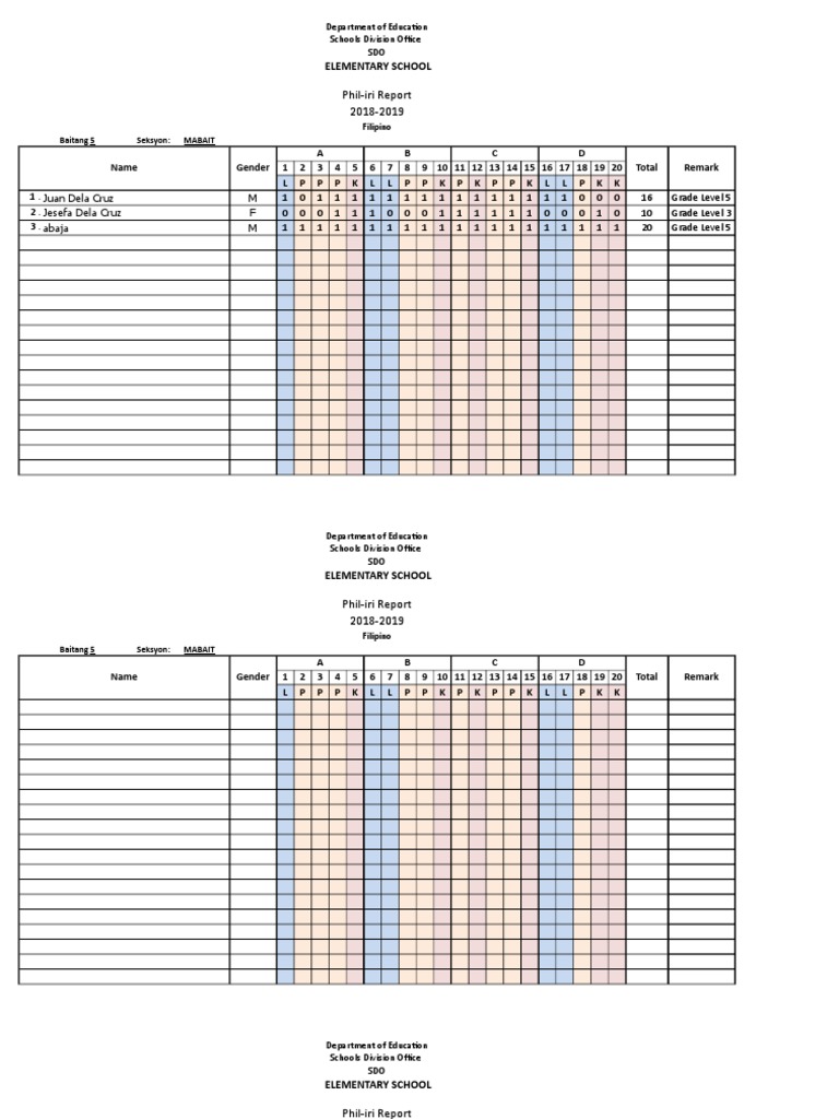 Phil-Iri Report PRE 2019-2020 | PDF | Educational Organizations ...