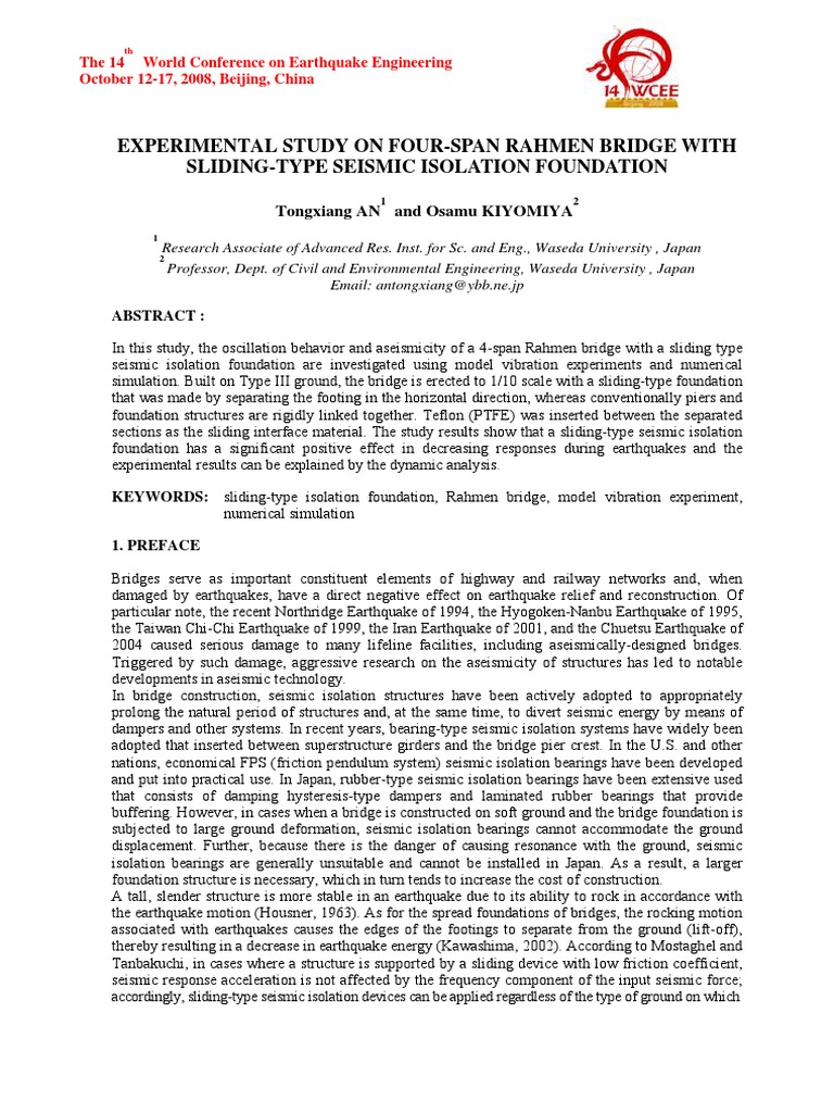 Experimental Study On Four-Span Rahmen Bridge With Sliding-Type Seismic ...