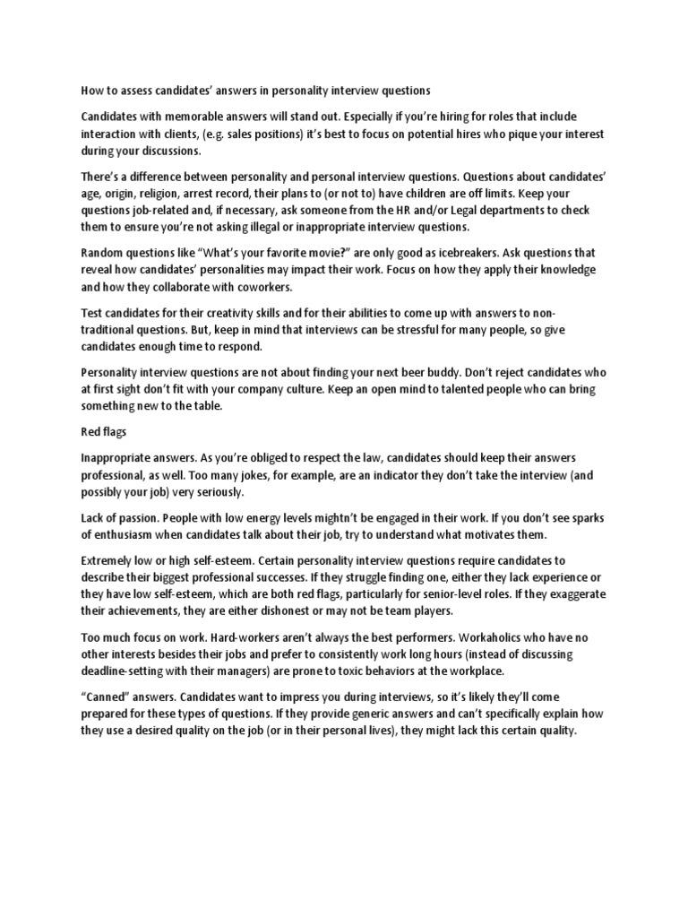 Personality Test | PDF | Interview | Employment