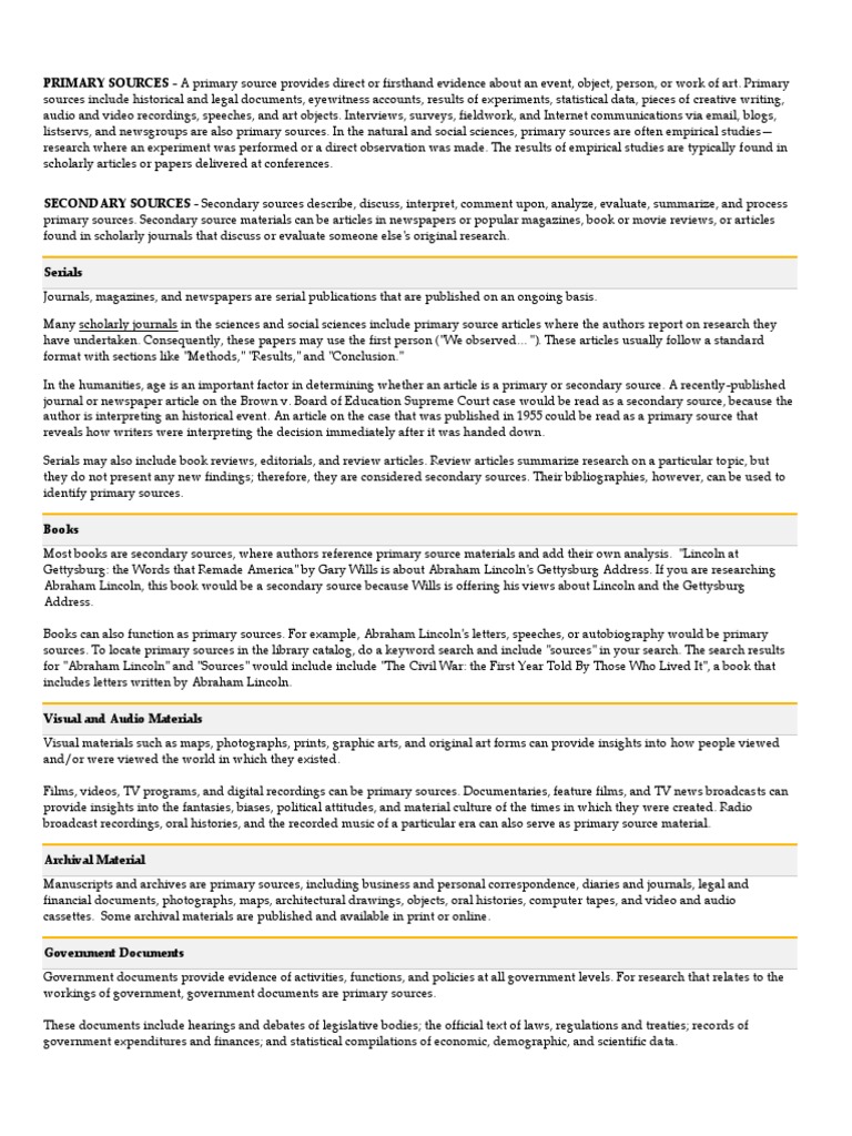 Primary and Secondary Sources of Information | PDF | Primary Sources ...