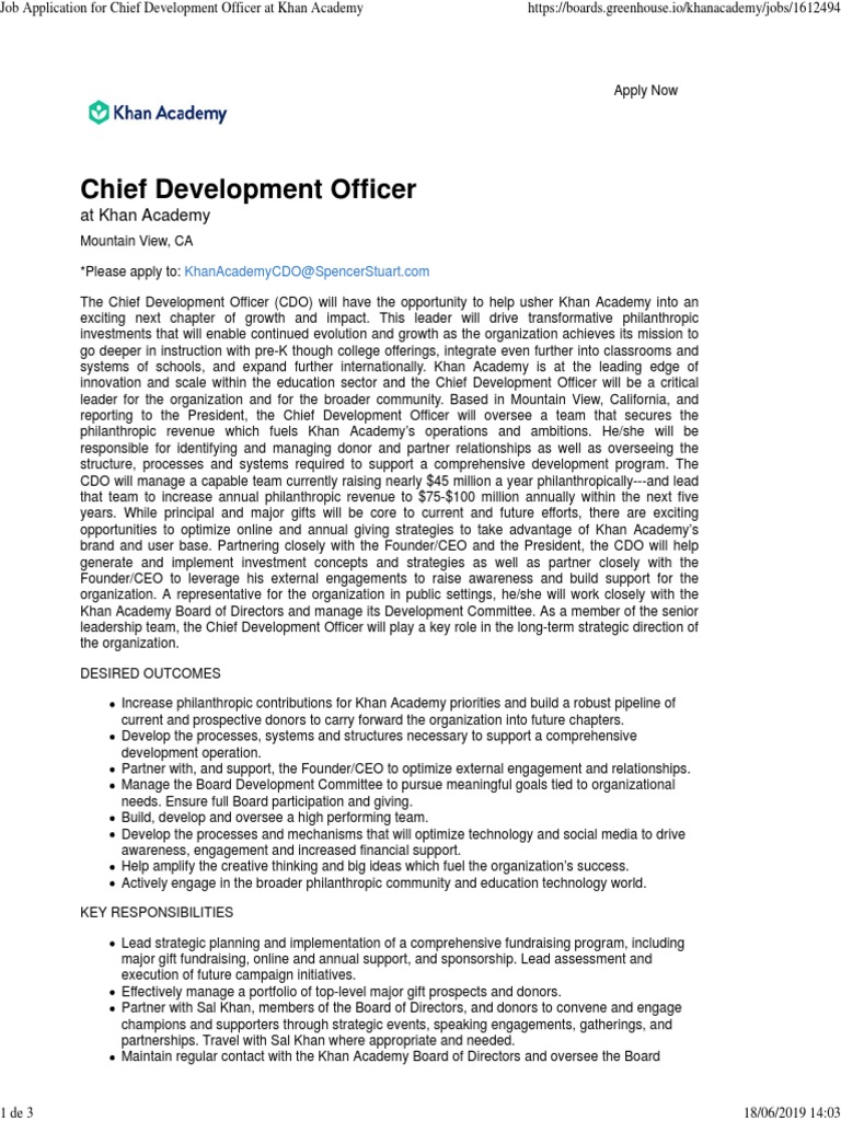 Chief Development Officer at Khan Academy | PDF | Leadership | Goal