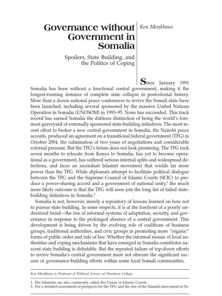 Governance Without Government in Somalia: Spoilers, State Building, and ...