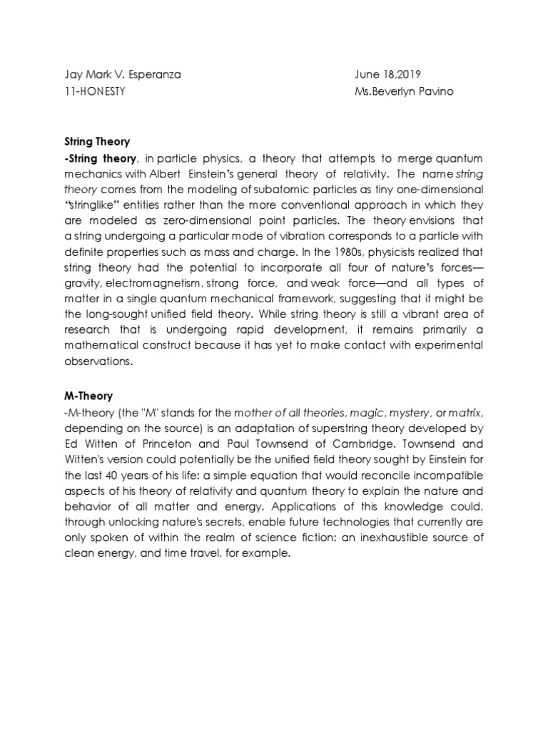 String Theory - String Theory, in Particle Physics, A Theory That ...
