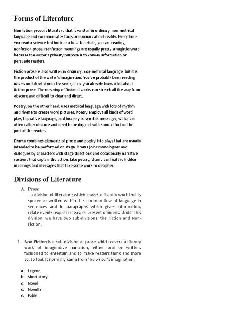Forms Of Literature Pdf Prose Poetry