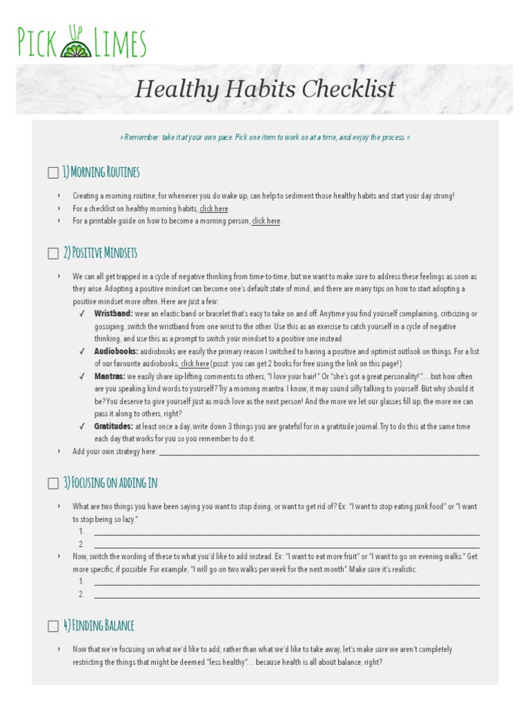 Healthy Habits Checklist | PDF | Gratitude | Foods