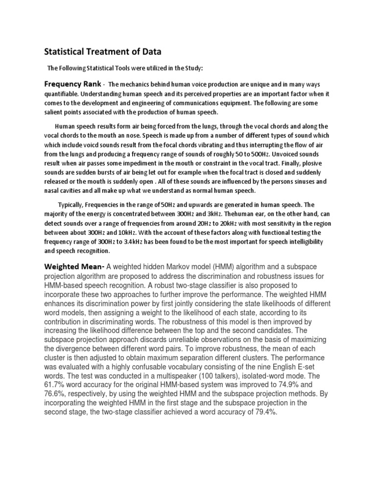 Statistical Treatment of Data | PDF | Speech | Sound