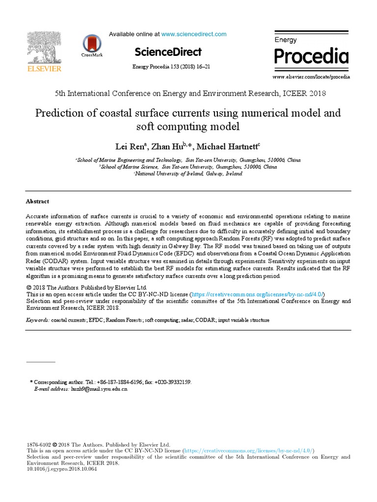Prediction of Coastal Surface Current Using Numerical Model and Soft ...