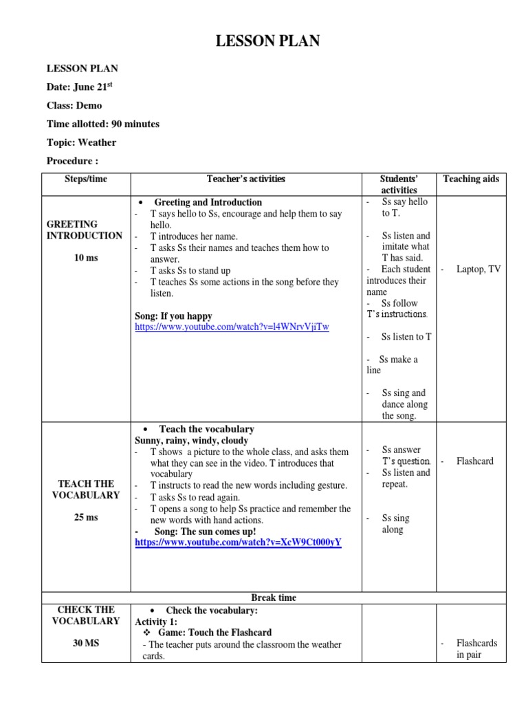 Weather Lesson Plan | PDF | Lesson Plan | Vocabulary