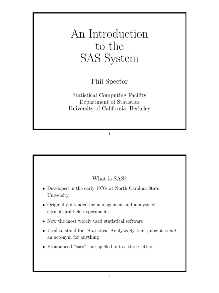 An Introduction To The SAS System: Phil Spector | PDF | Sas (Software) | Control Flow