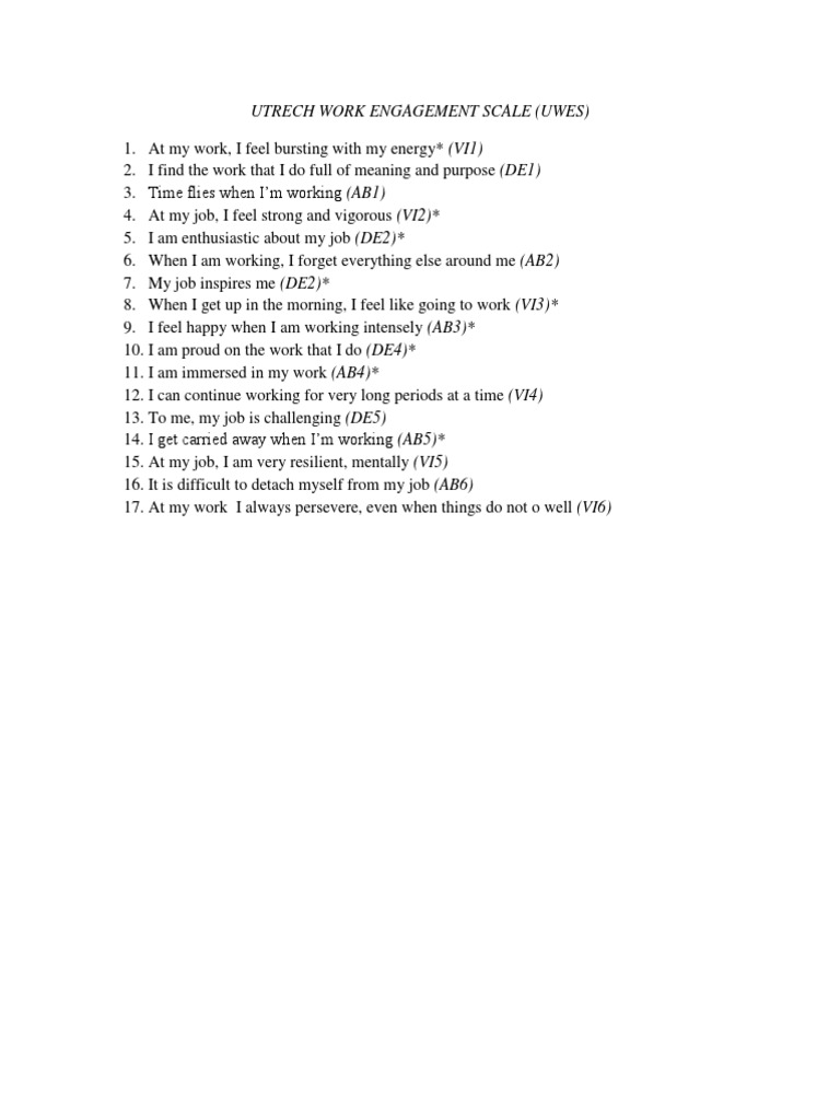 Utrech Work Engagement Scale | PDF