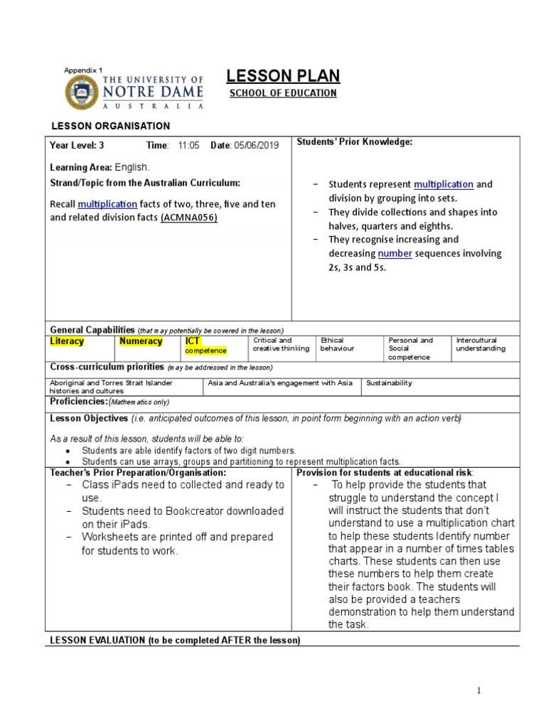 Lesson Plan: Multiplication Multiplication | PDF | Educational ...