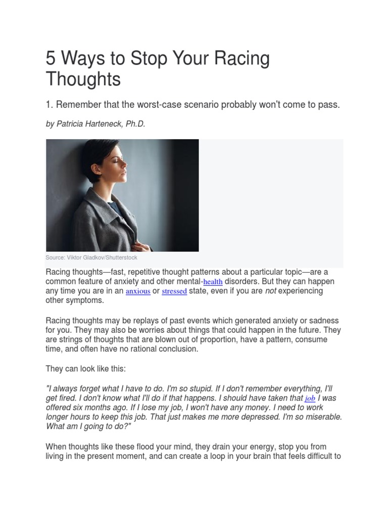 5 Ways To Stop Your Racing Thoughts | PDF | Positive Psychology ...
