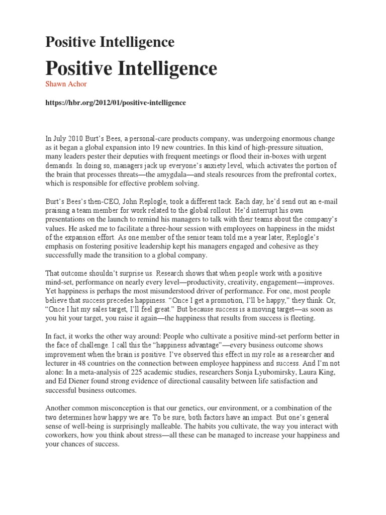 Positive Intelligence | PDF | Social Support | Happiness