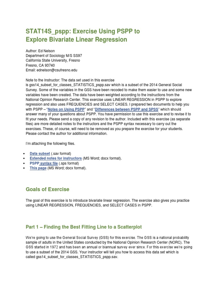 STAT14S - PSPP: Exercise Using PSPP To Explore Bivariate Linear Regression | Download Free PDF ...