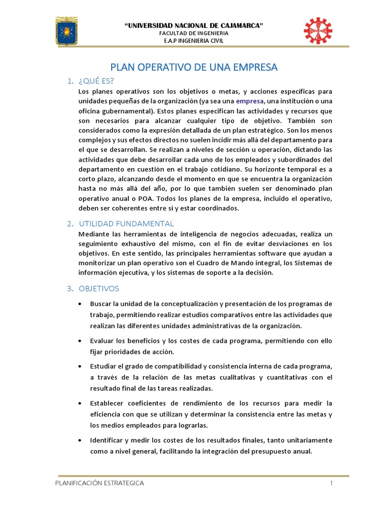 Plan Operativo De Una Empresa: 1. ¿QUÉ ES? | Planificación | Presupuesto