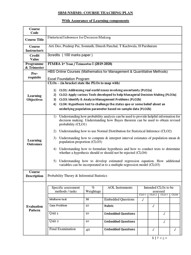 Statistical Inference For Decision Making | PDF | Statistical ...