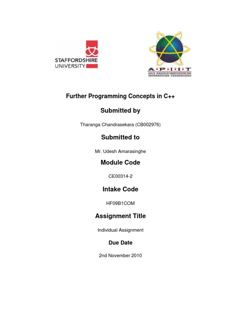 C++ Assignment Document (APIIT) | PDF | Method (Computer Programming) | Class (Computer Programming)