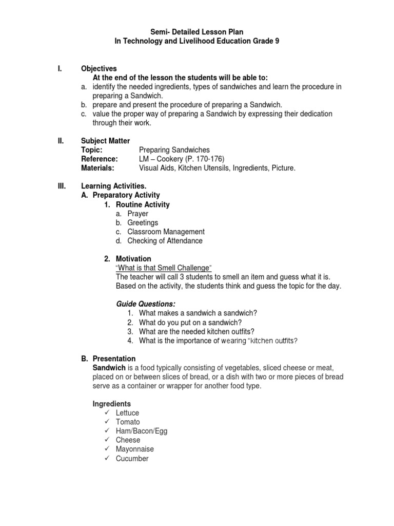Preparing A Sandwich (Edited) | PDF | Sandwich | Teaching