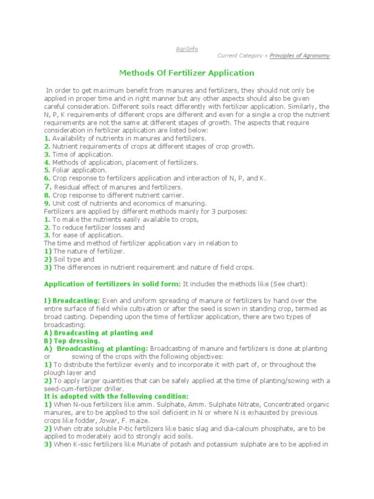Methods of Fertilizer Application: Agriinfo | PDF | Fertilizer | Potash