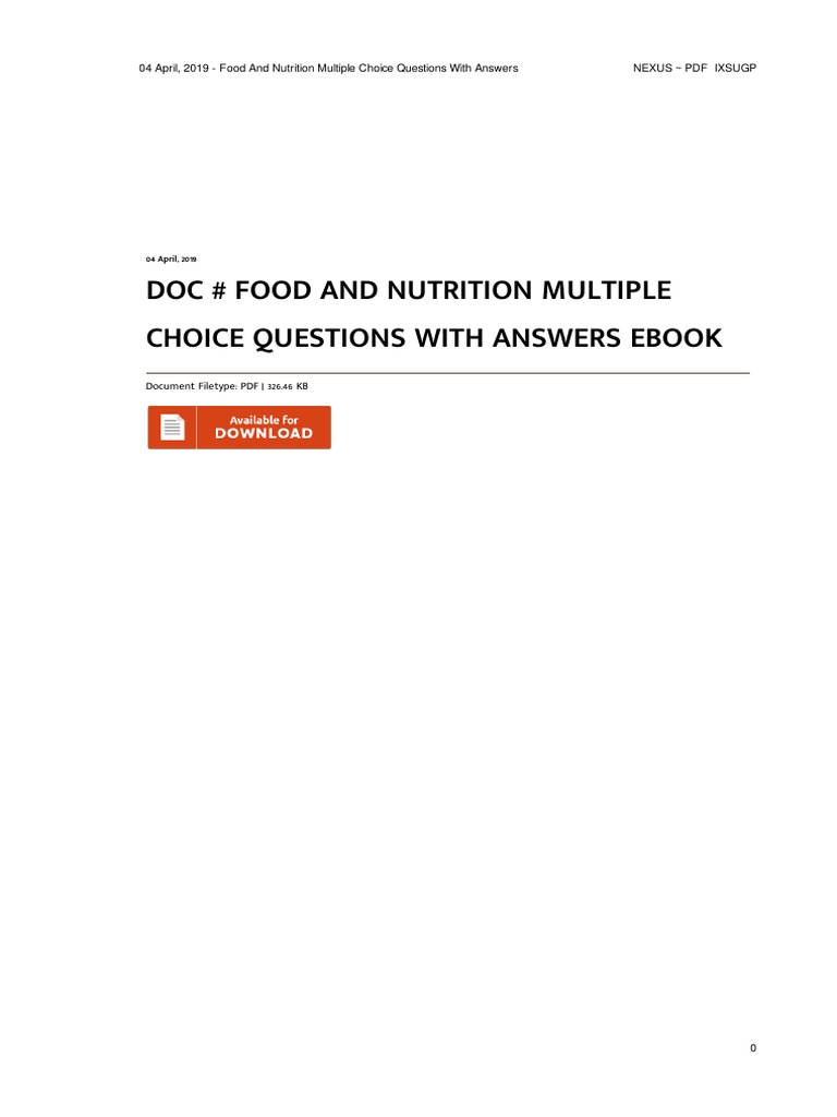 Food and Nutrition Multiple Choice Questions With Answers | PDF ...