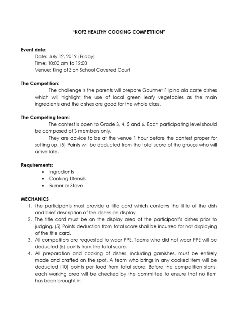 Kofz Healthy Cooking Competition | PDF