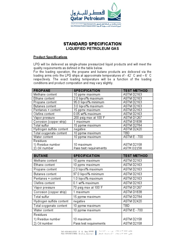 LPG Standard Specifications and Composition | PDF | Propane | Liquefied ...