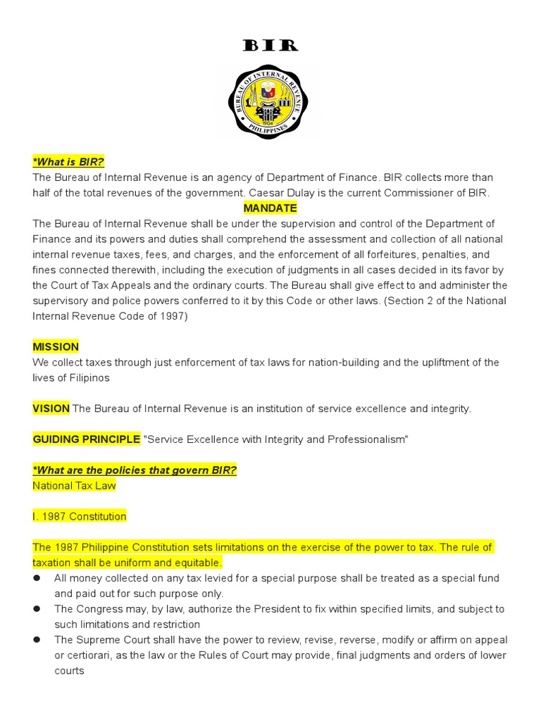 Bureau of Internal Revenue | PDF | Internal Revenue Service | Taxes