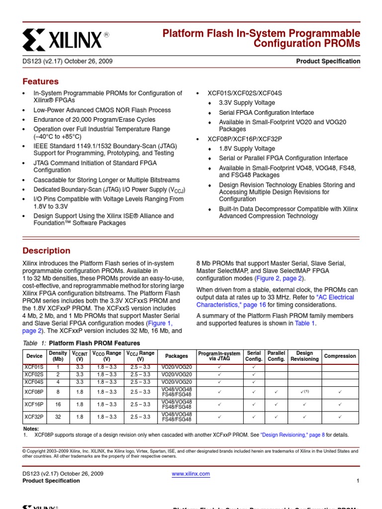 Platform Flash In-System Programmable Configuration Proms: Features ...