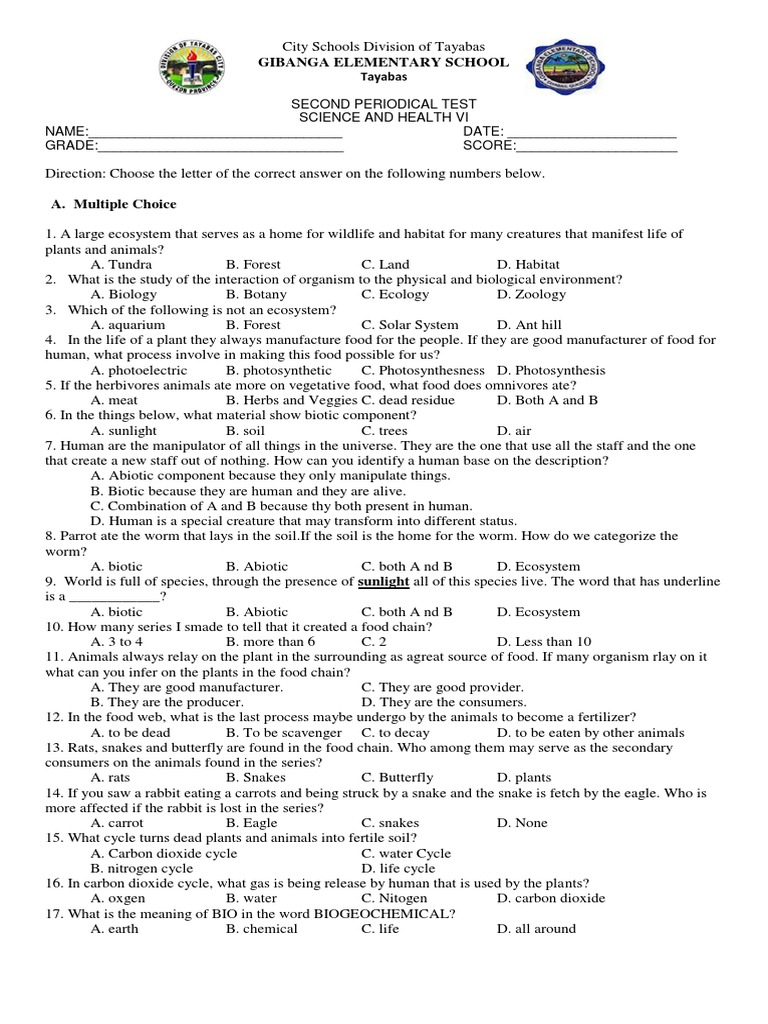 Grade 6 Science Periodical Test 2 | PDF | Coral Reef | Ecosystem