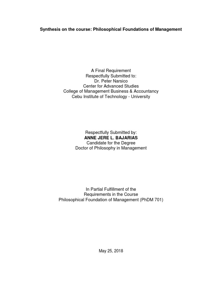 Synthesis On The Course: Philosophical Foundations of Management | PDF ...