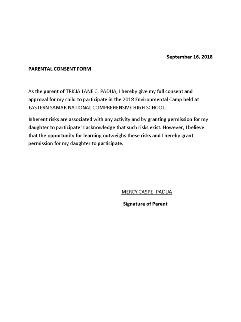 Parental Consent for Environmental Camp | PDF | Wellness | Social Science