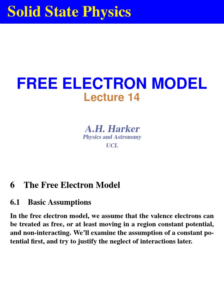 Free Electron Model in Solid State Physics | PDF | Electron | Emission ...