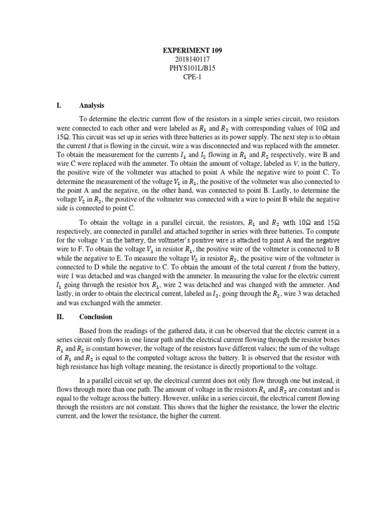 Experiment 109 | PDF | Series And Parallel Circuits | Voltage