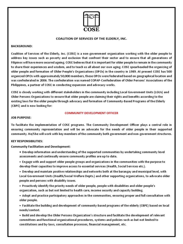 Community Development Officer - Job Description | PDF | Old Age | Community