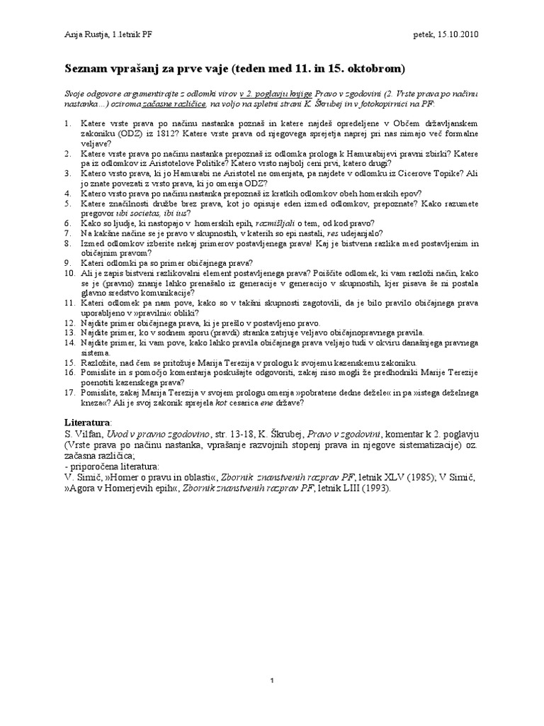 Pravna Zgodovina (Vaje1) | PDF