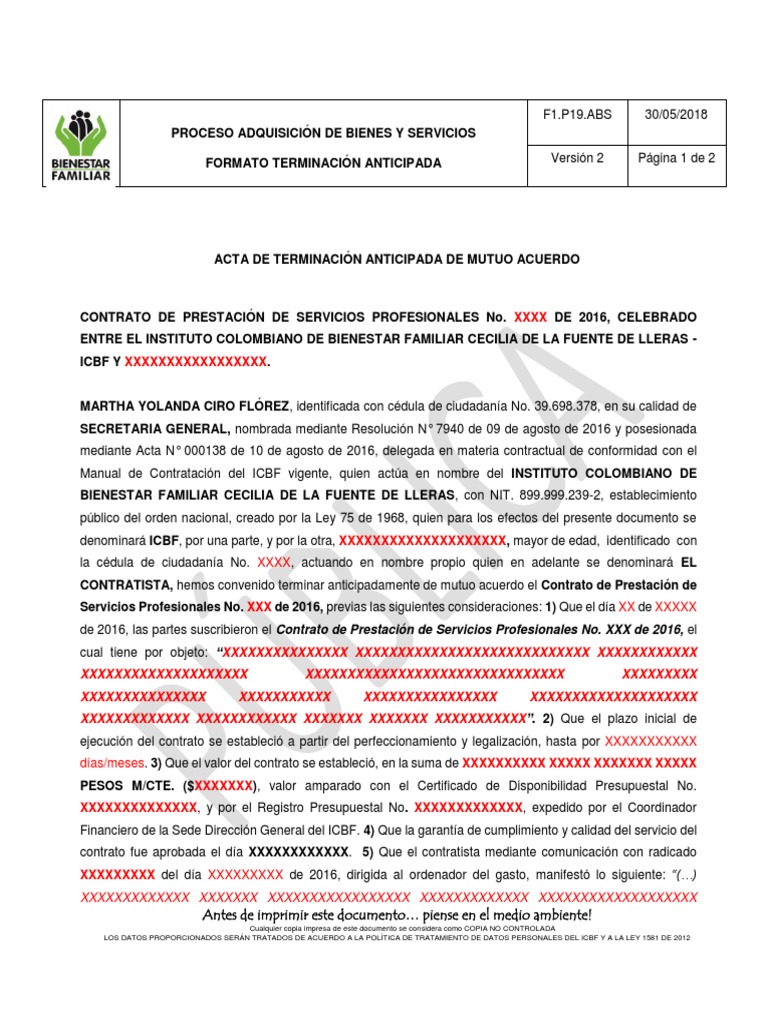 Formato Acta de Terminacion Anticipada v2 | PDF | Gobierno Formato Acta de Terminacion Anticipada v2 | PDF | Gobierno