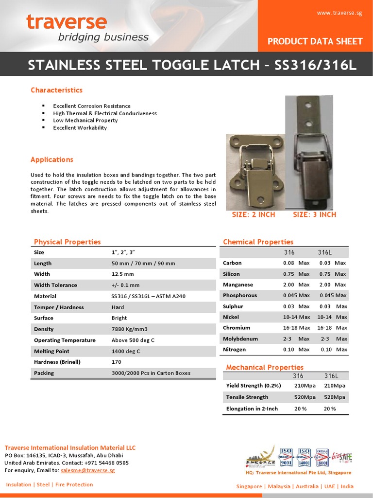 Tillc-Doc003-Pds-Ss316 Toggle Latch PDF | PDF | Stainless Steel | Steel