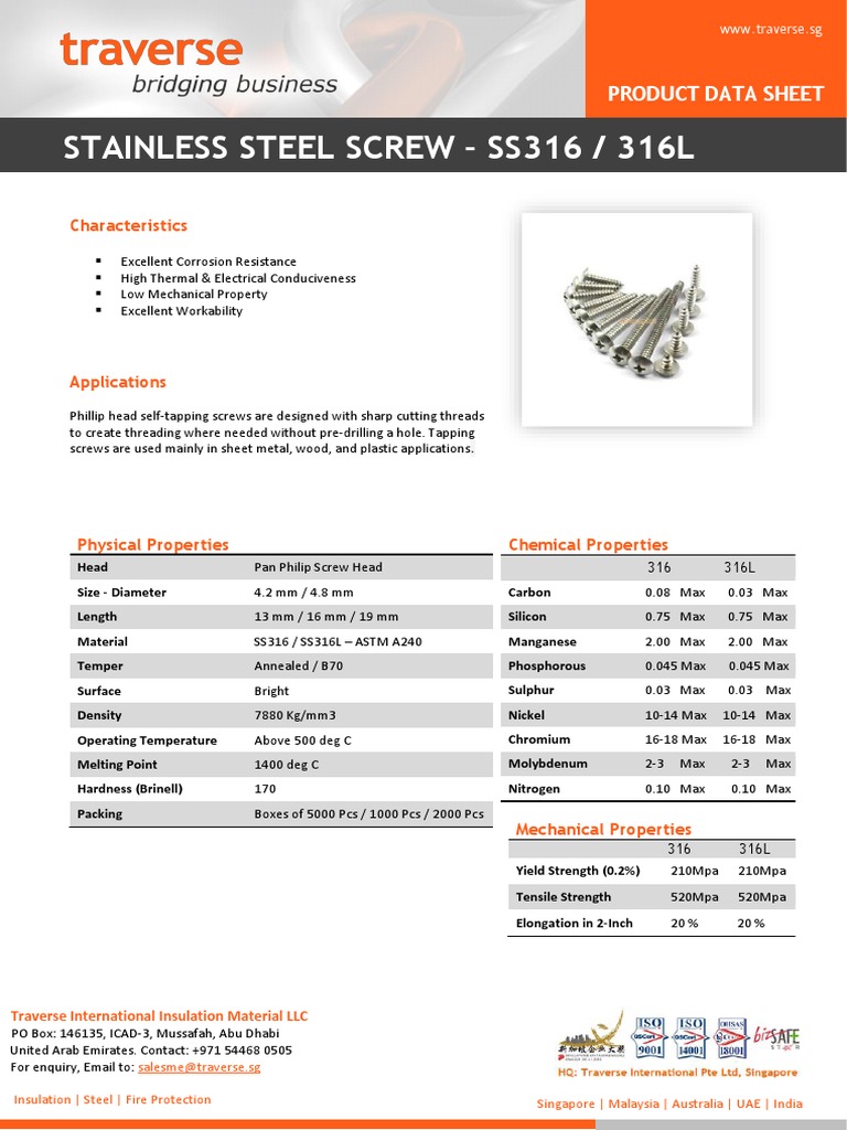 Tillc-Doc004-Pds-Ss316 Screw PDF | PDF | Stainless Steel | Screw
