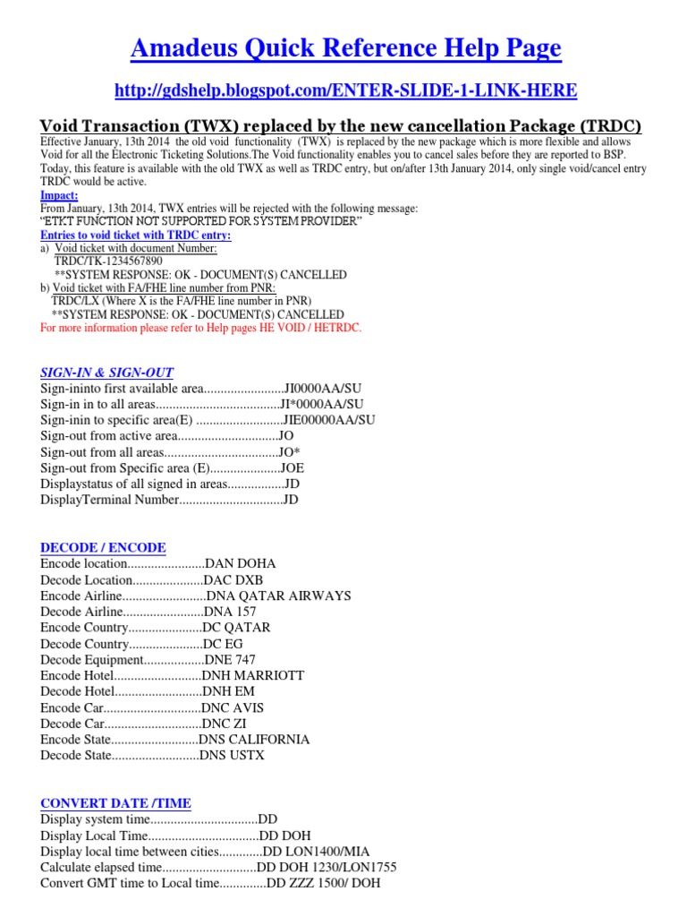 A Guide to Common Amadeus Commands and Help References | PDF ...