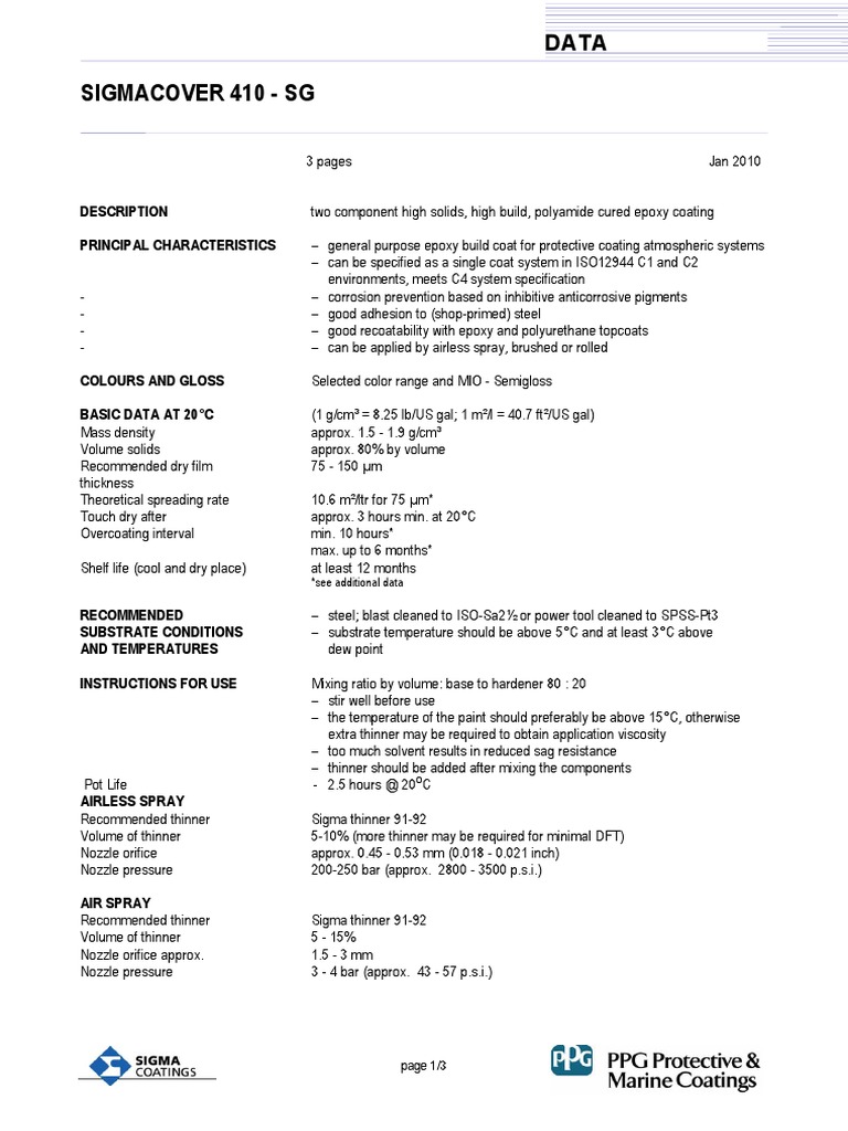 7851 Sigmacover 410 - SG PDF | PDF | Paint | Epoxy