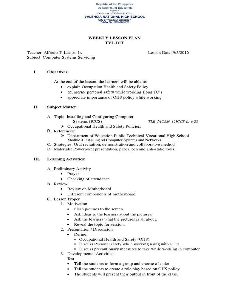 Lesson Plan OHS Procedure | PDF | Occupational Safety And Health ...