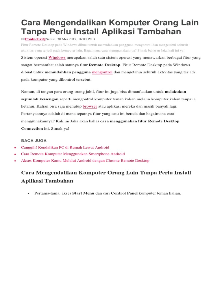 Kendalikan Komputer Lain via Remote Desktop | PDF | Game & Aktivitas ...