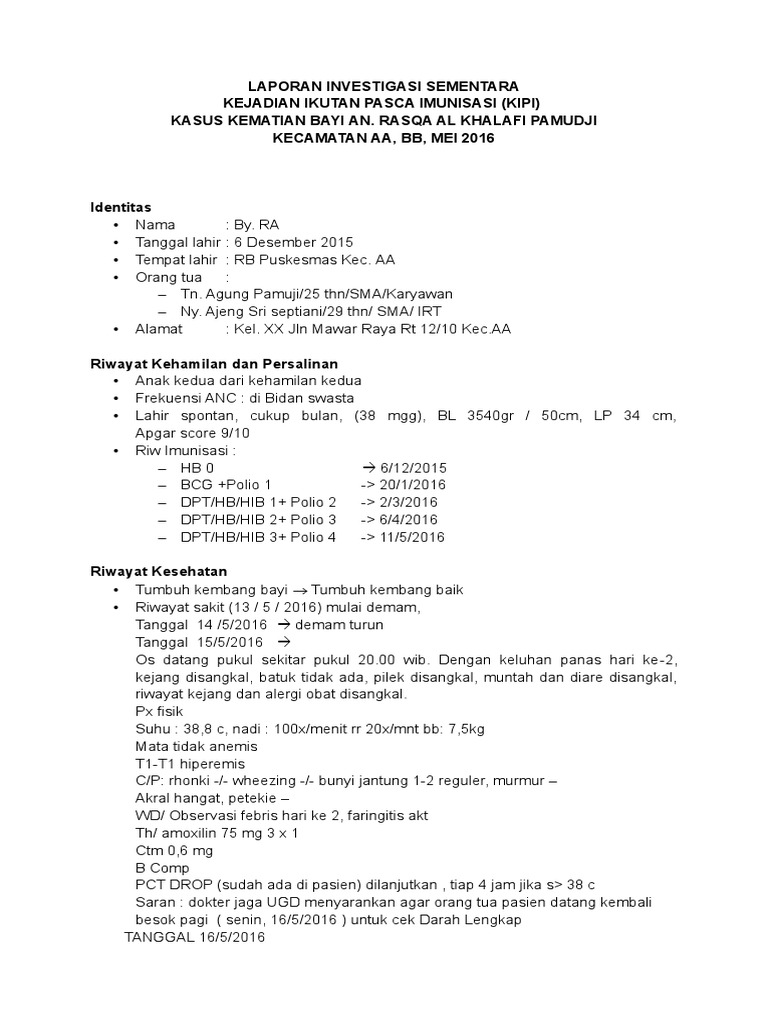 Contoh Laporan KIPI Untuk Kajian | PDF