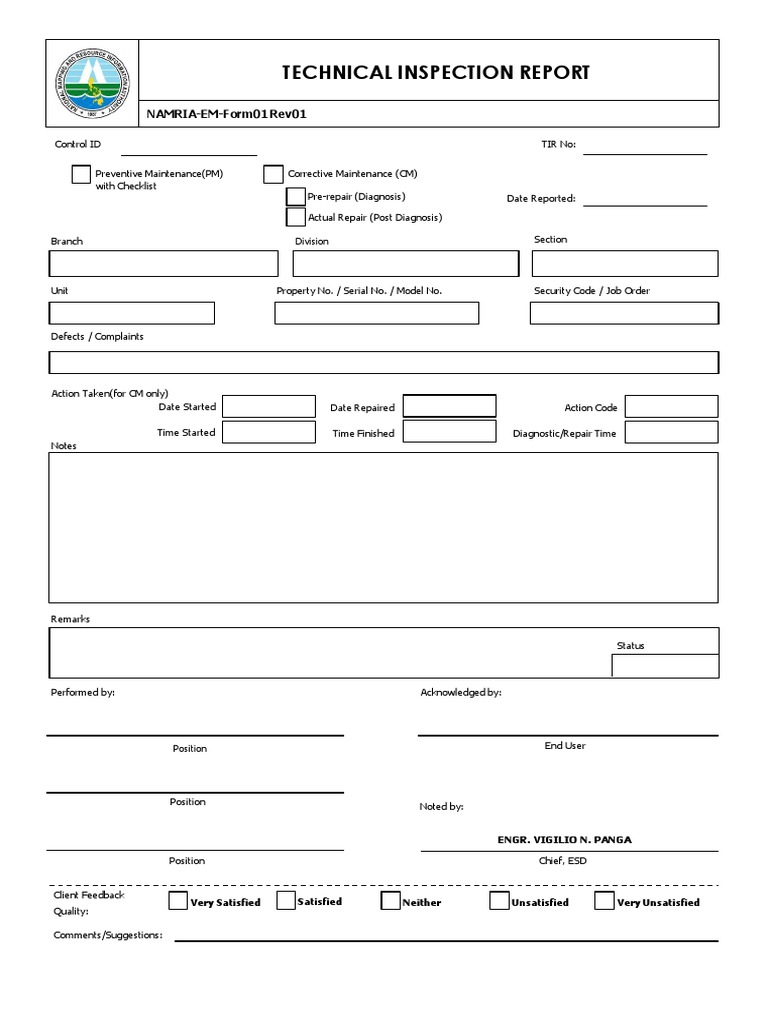 Technical Inspection Report: NAMRIA-EM-Form01 Rev01 | PDF